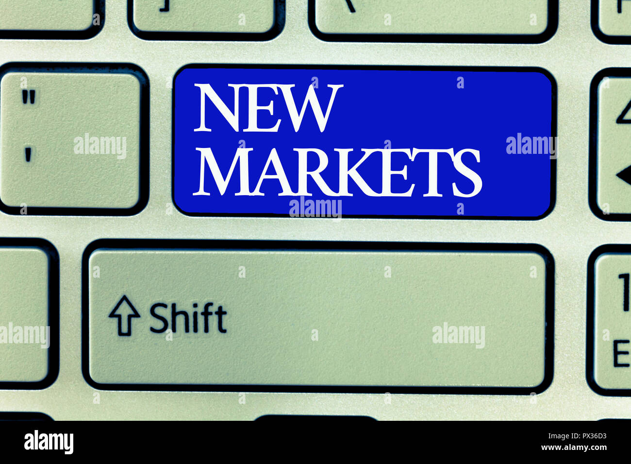 Text sign showing New Markets. Conceptual photo Different commercial ...
