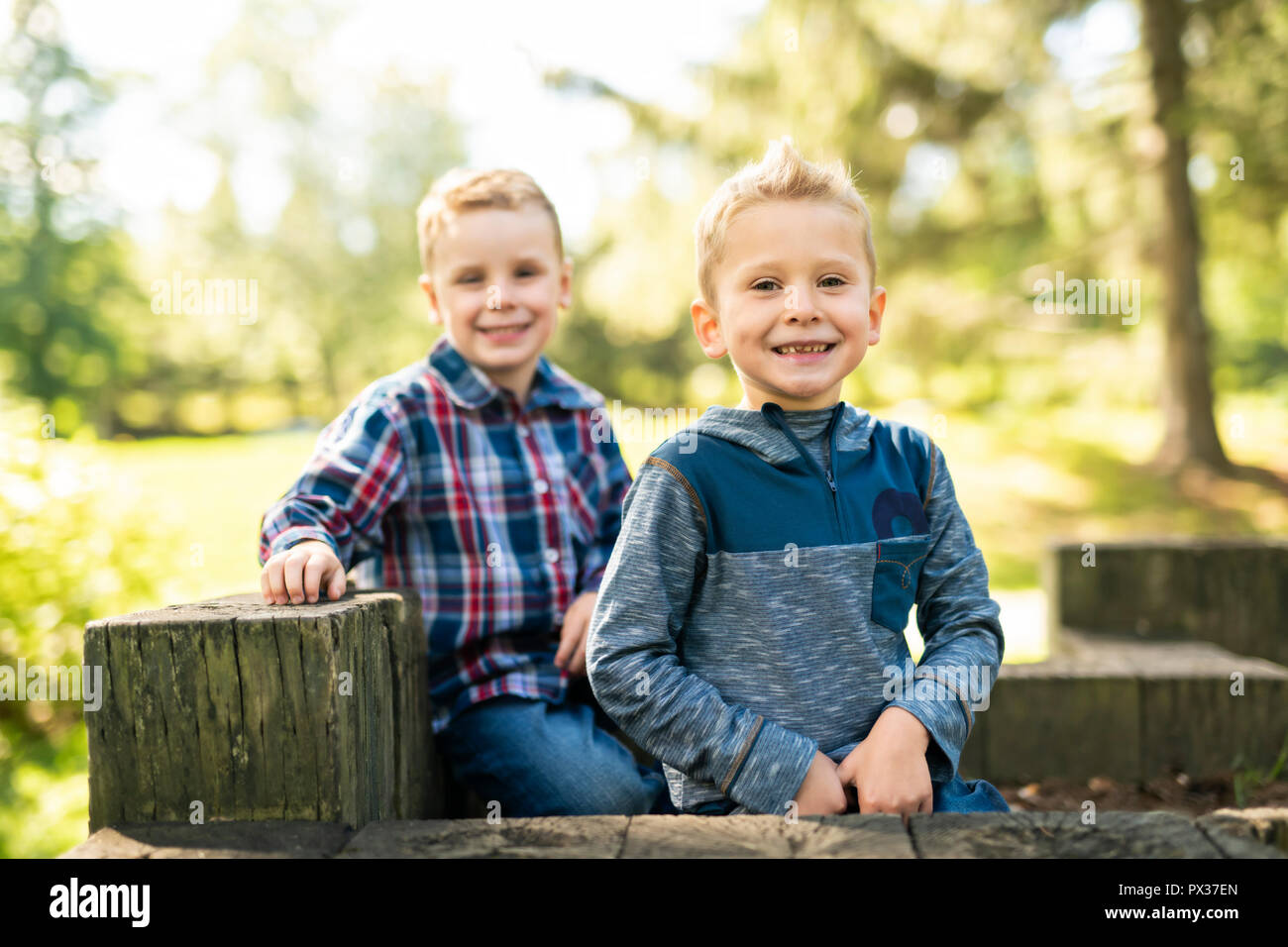 The Two cute brothers in casual clothes Stock Photo - Alamy