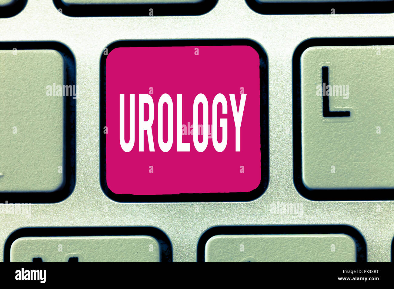 Handwriting text Urology. Concept meaning Medicine branch related with ...