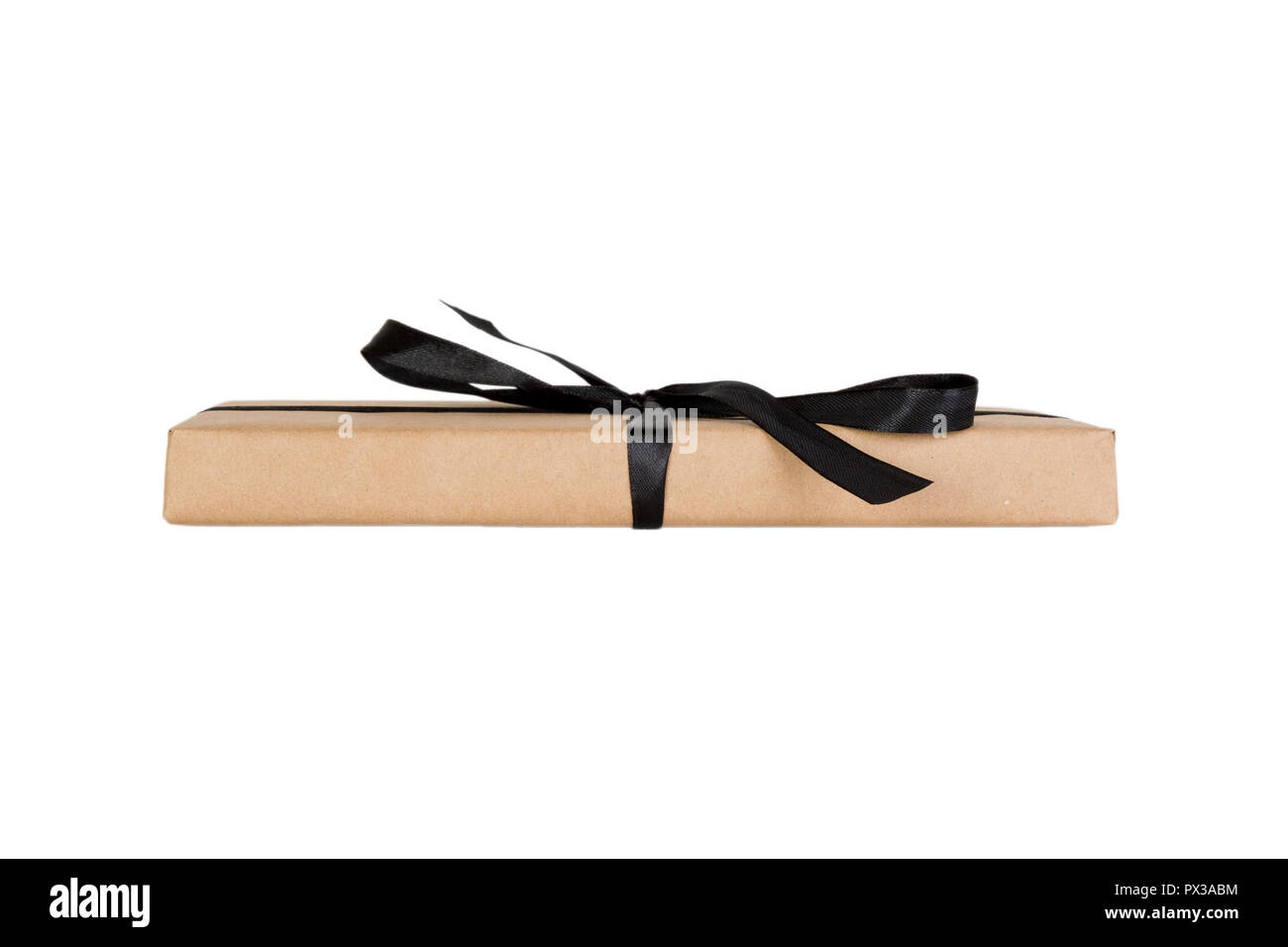 Gift box with black ribbon isolated on white background. holiday ...