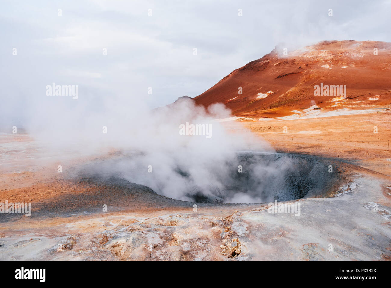 Iceland geothermal. Namafjall - area in field of Hverir. Landscape ...