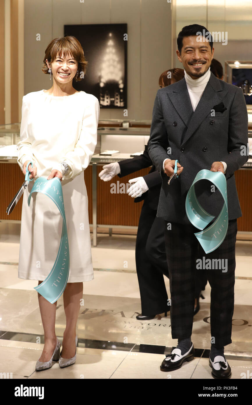 Saitama, Japan. 19th Oct, 2018. Former football player Keita Suzuki (R) and his wife Hiroko ...