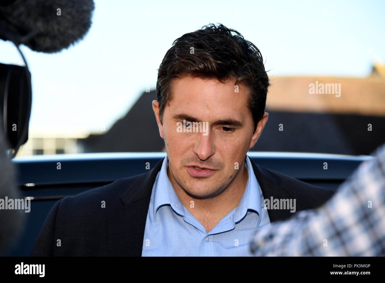 Dorchester, UK. 19th Oct 2018. Johnny Mercer MP arrives at Dorchester ...