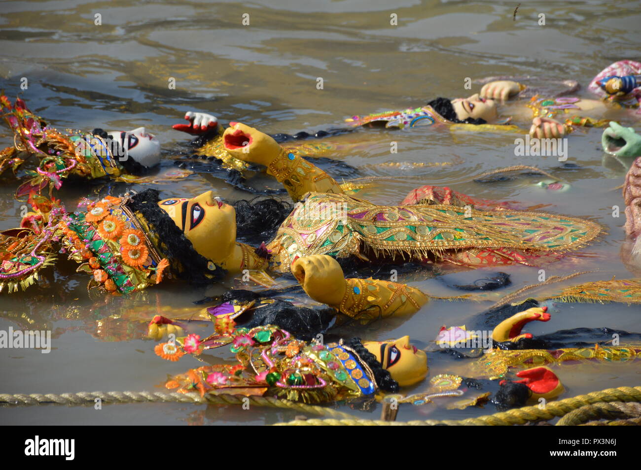 Kolkata, India. 19th October, 2018. Immersed Durga idol at the end of ...