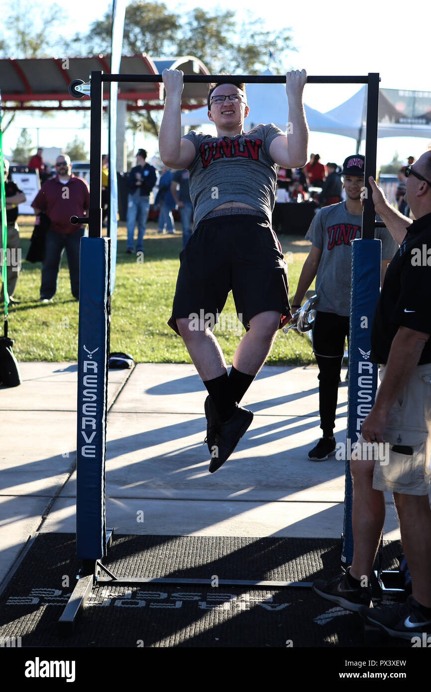 Las Vegas, NV, USA. 19th Oct, 2018. A member of the UNLV Marching Band ...