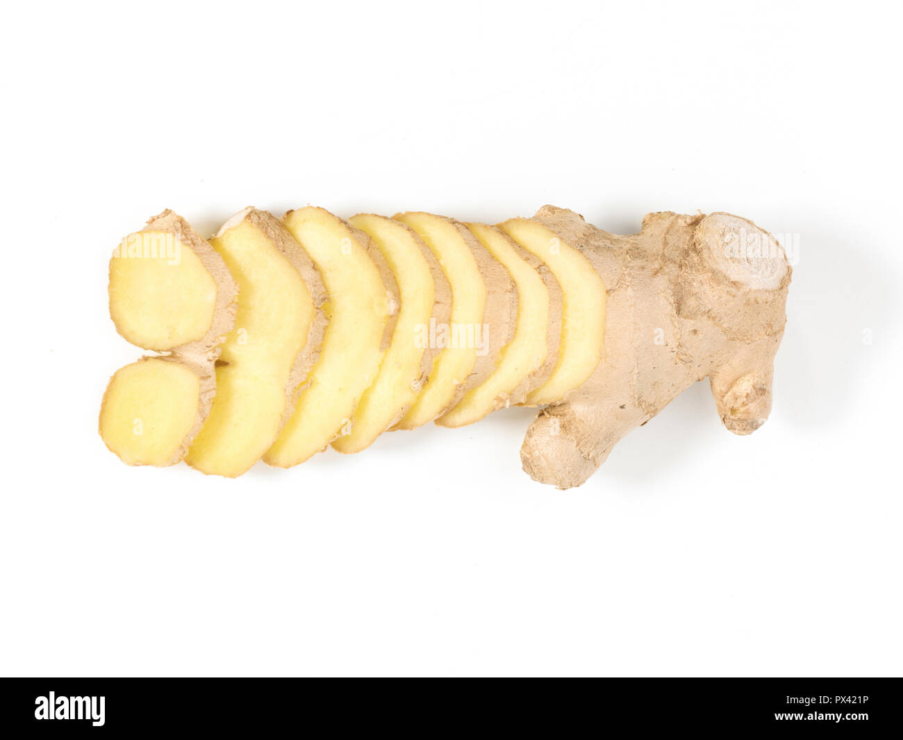 sliced ginger root on a white background Stock Photo - Alamy