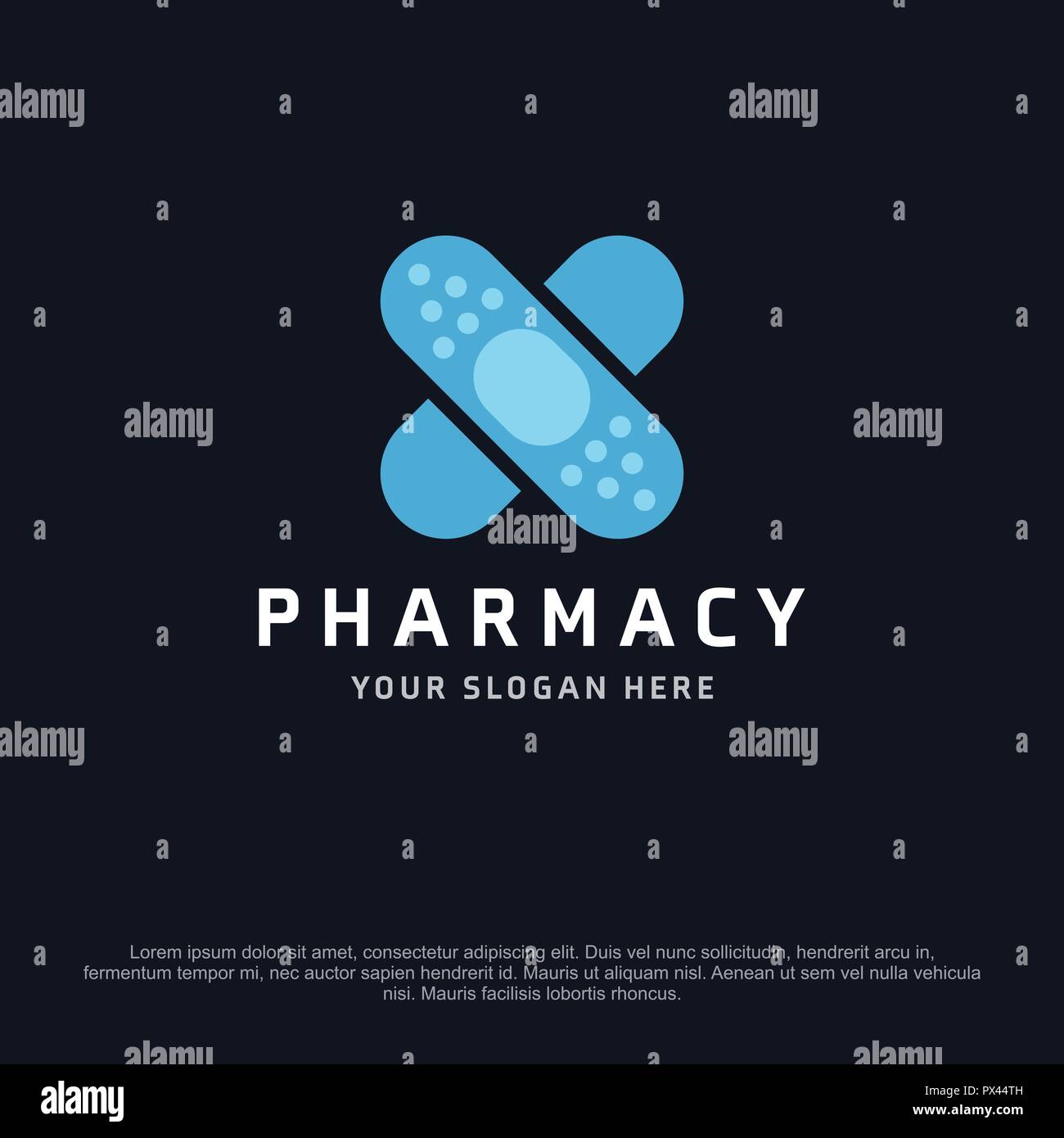 Pharmacy logo design with typography and dark background vector Stock ...