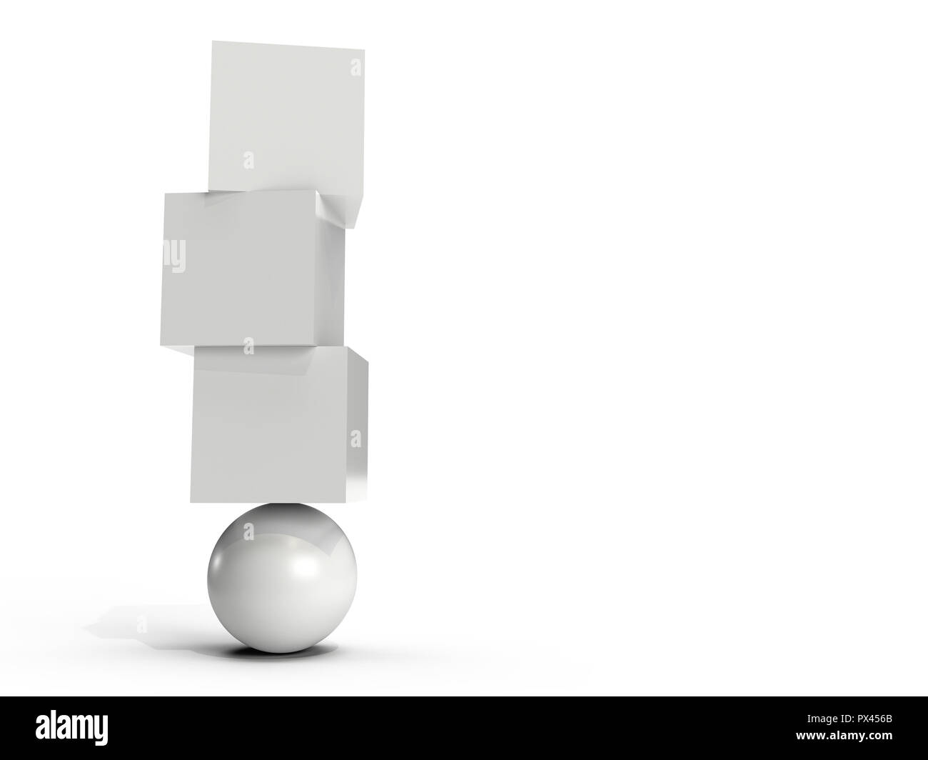 Three white boxes balancing on an orb Stock Photo - Alamy