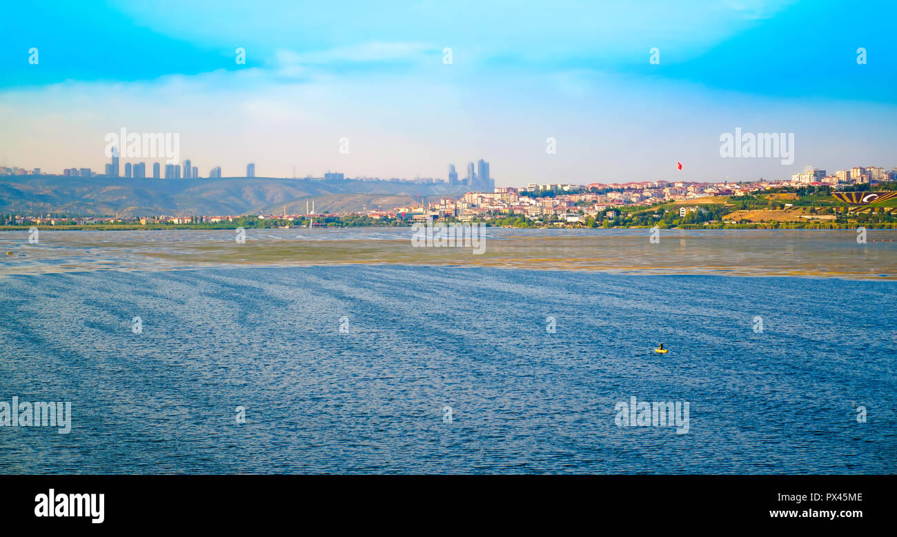 Lake Mogan with golbasi city and cankaya in background, Ankara, Turkey ...