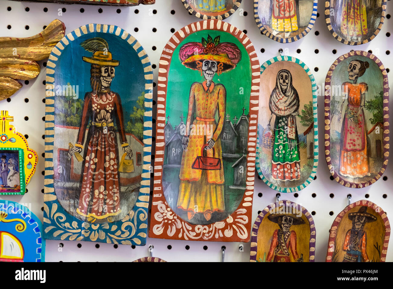 Mexican day of the dead art on display in a store in Bisbee, Arizona ...