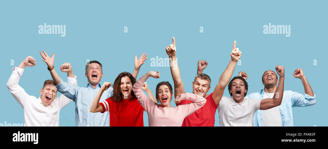 Collage of winning success happy men and women celebrating being a ...