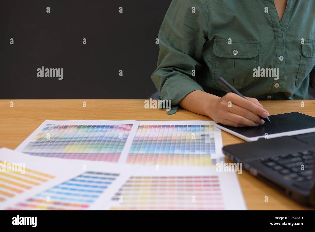 graphic interior designer working with computer. creative man drawing ...