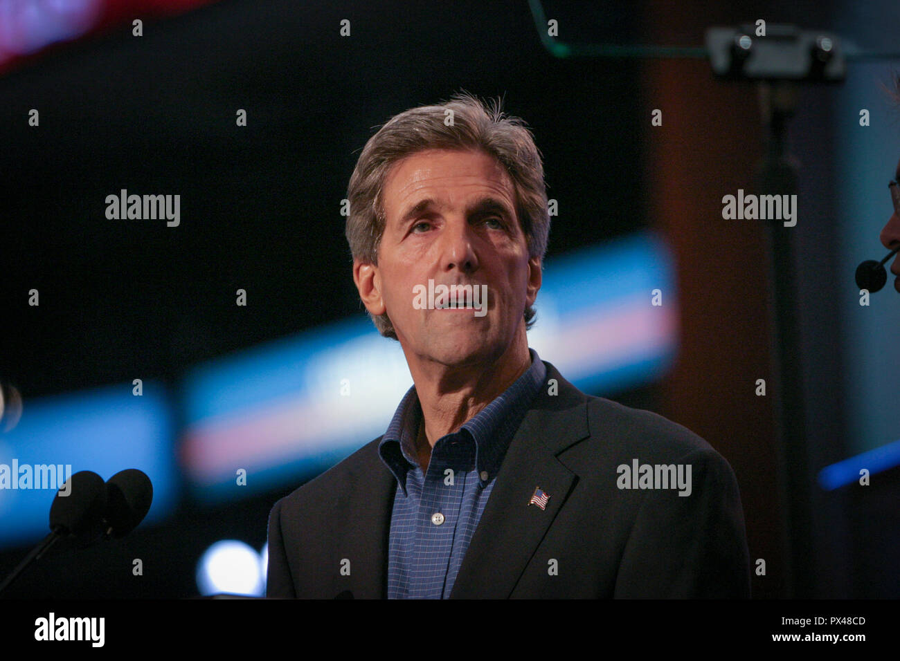 Senator John Kerry rehearses during the morning of accepting the ...