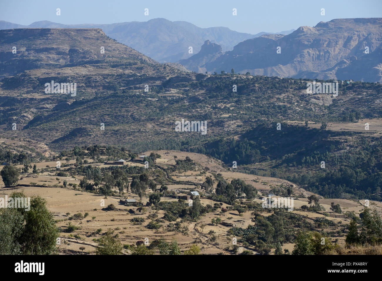 ETHIOPIA, Tigray, view to frontier area Eritrea in the mountains ...