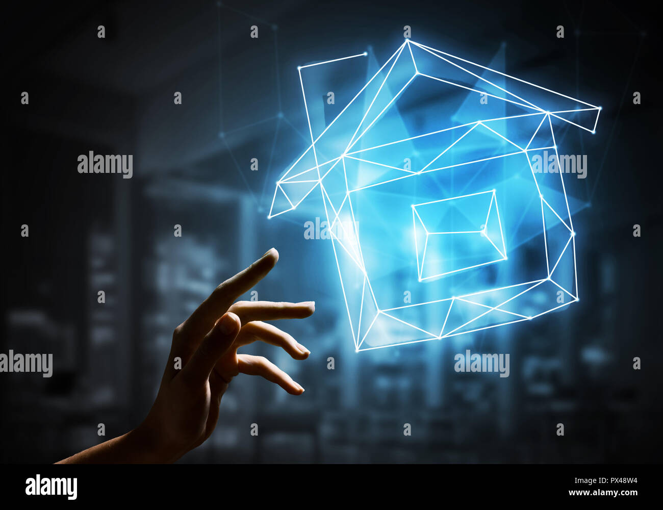 Concept of home automation home applications with icon on dark ...