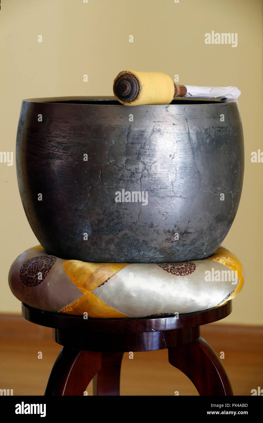 Linh Phong buddhist temple. Zen Buddhist Bell Bowl on ceremonial ...