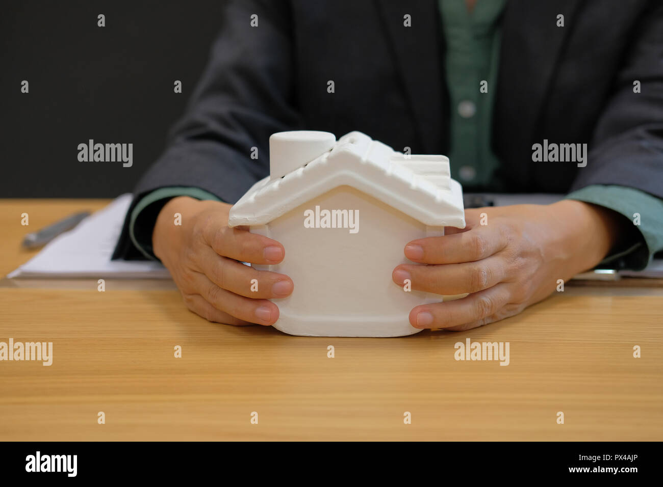 realtor agent showing house model. buying selling renting real estate ...