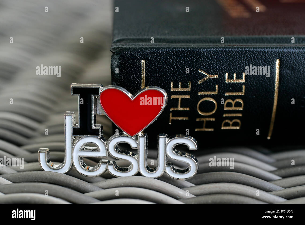 I Love Jesus pin with the Holy Bible Stock Photo - Alamy