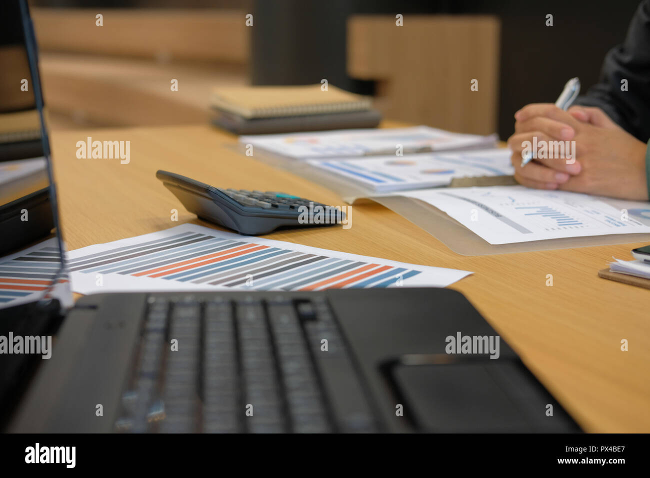 man thinking, businessman working with graph chart document at ...