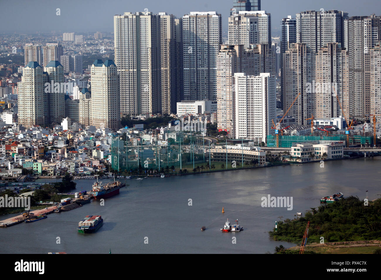 Saigon river and cityscape of Ho Chin Minh Skyline. Saigon. Vietnam ...