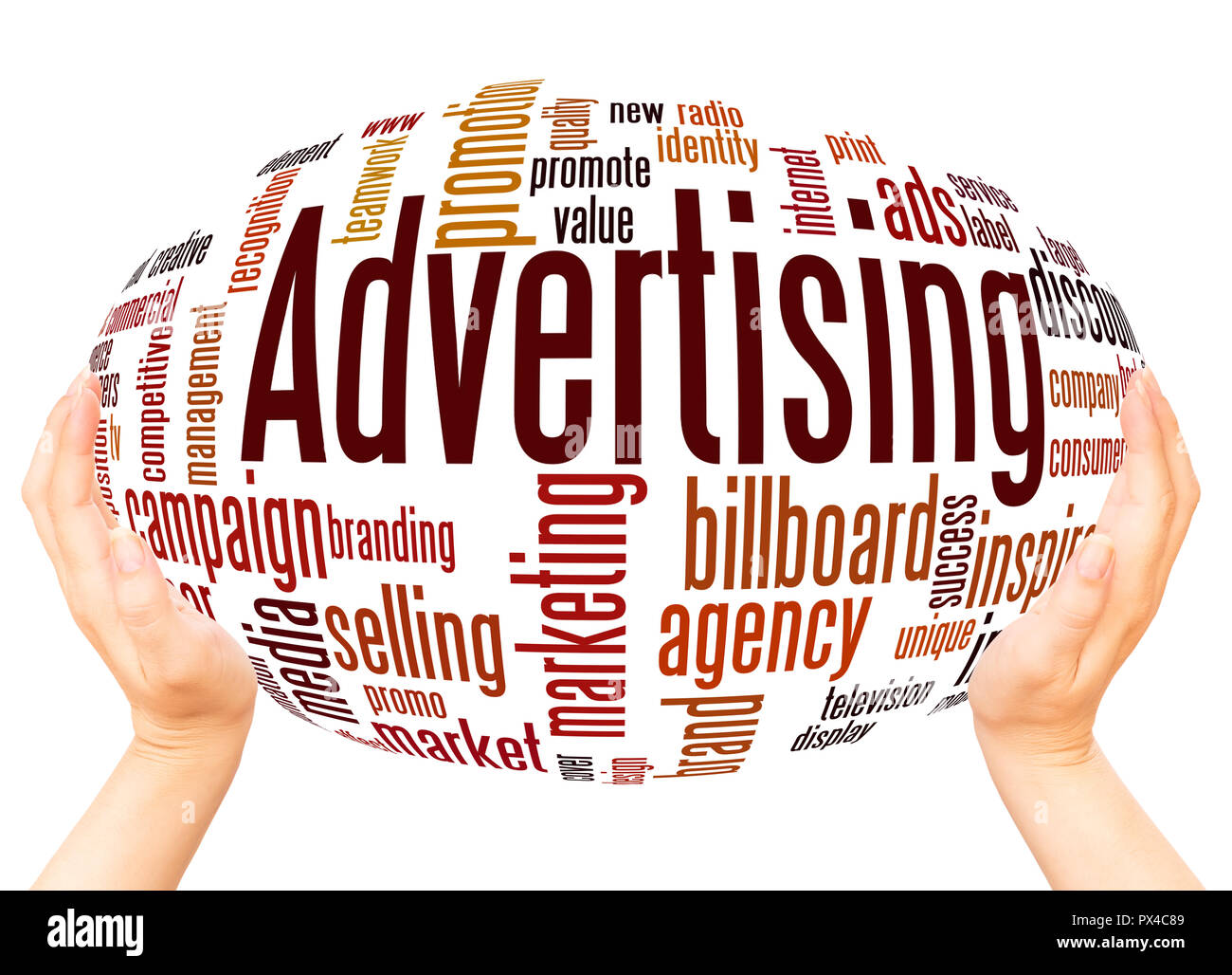Advertising word cloud hand sphere concept on white background Stock ...