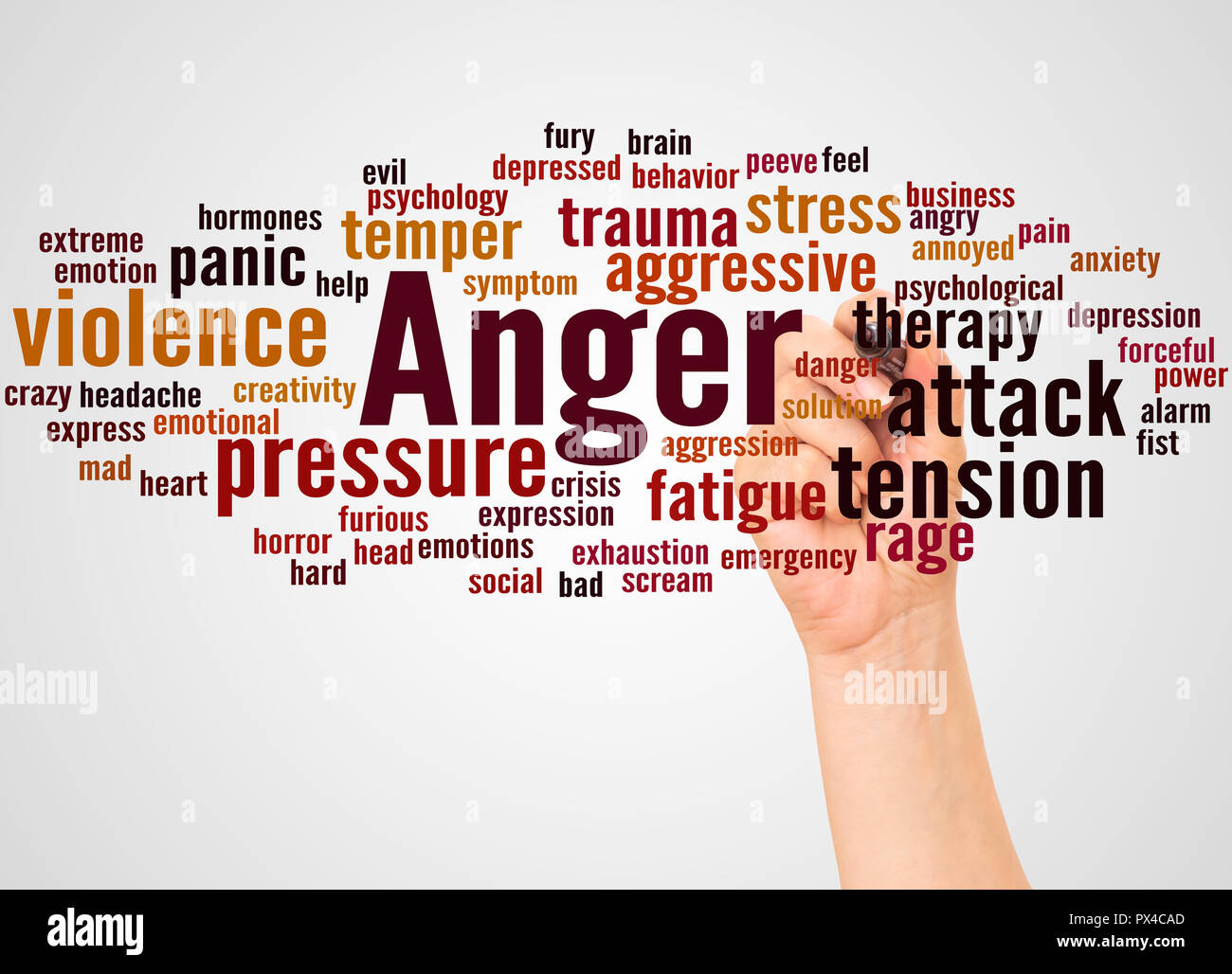 Anger word cloud and hand with marker concept on white background Stock ...