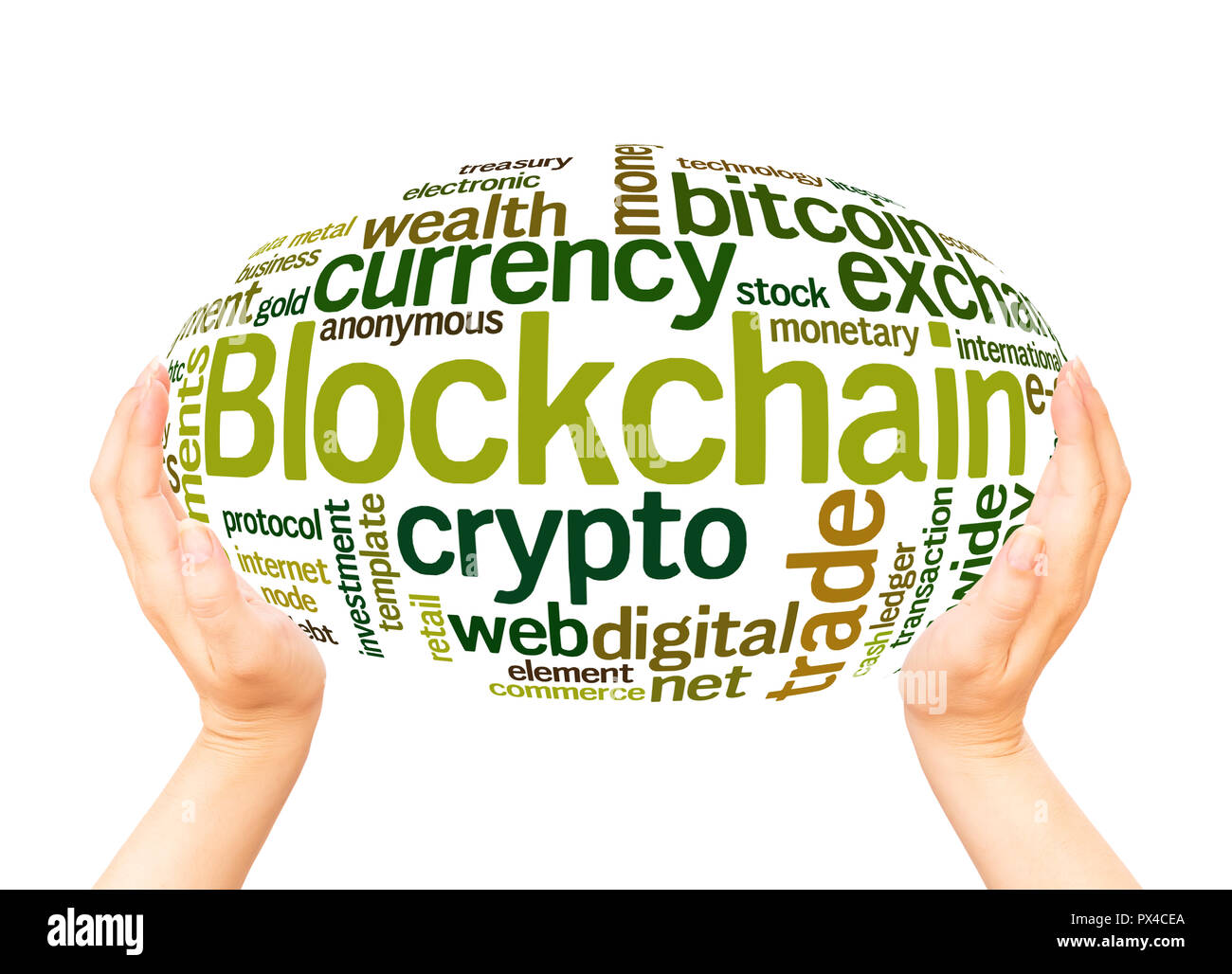 Blockchain word cloud hand sphere concept on white background Stock ...