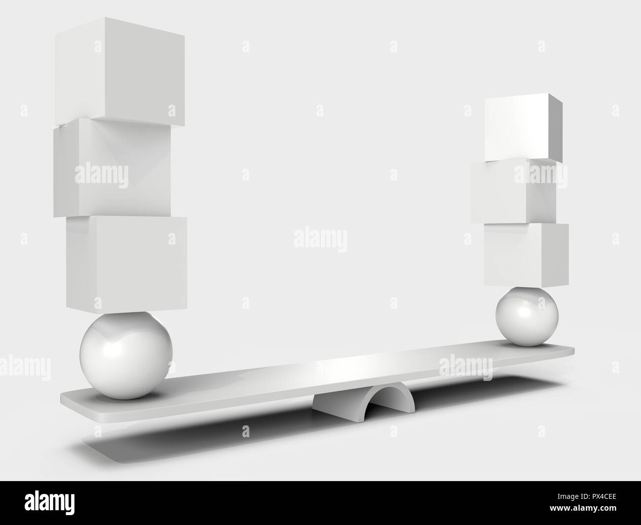 teeterboard with boxes and orbs. 3D rendering Stock Photo - Alamy