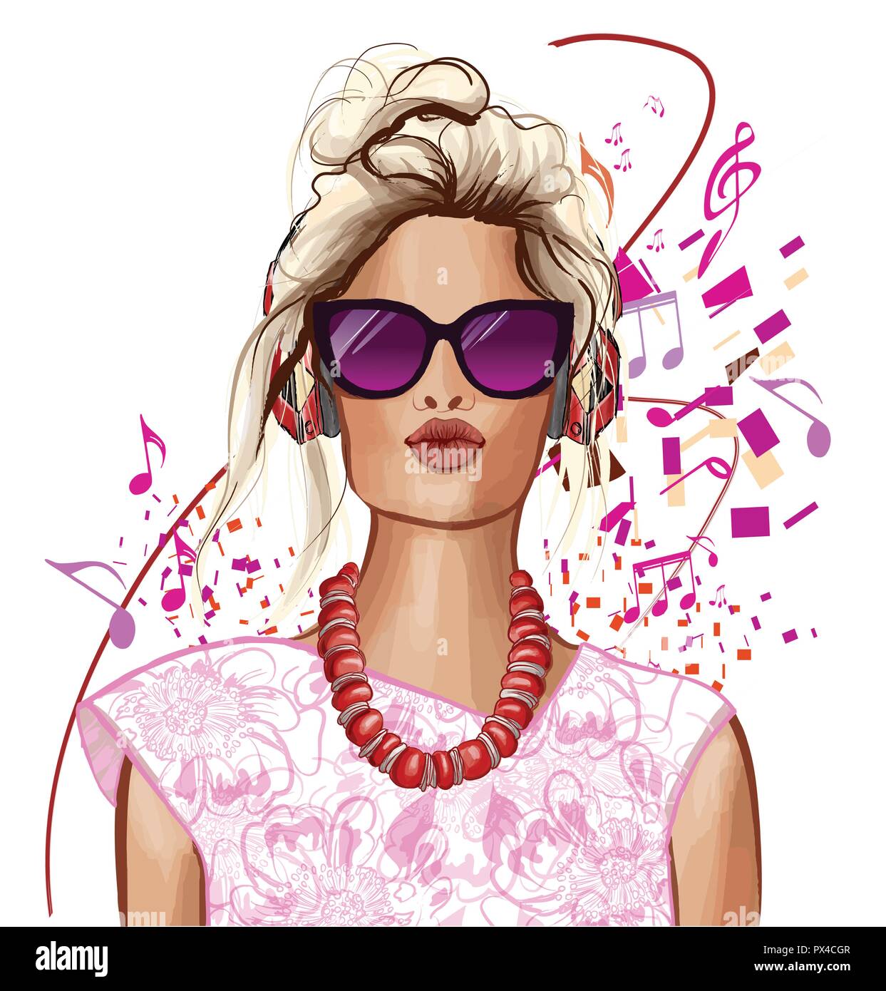 Woman listening to music - vector illustration Stock Vector Image & Art ...