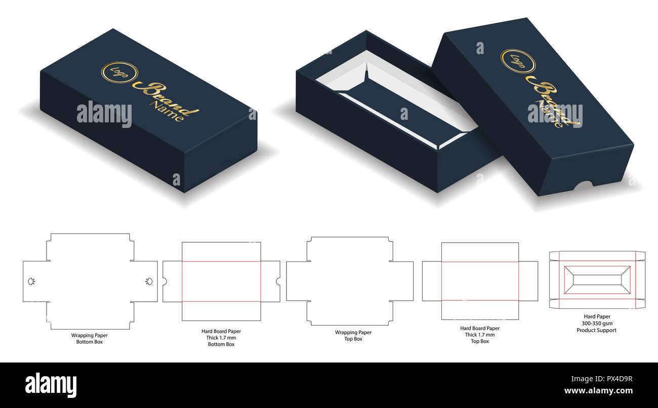 hard board paper rigid box 3d mockup with dieline Stock Vector Image ...