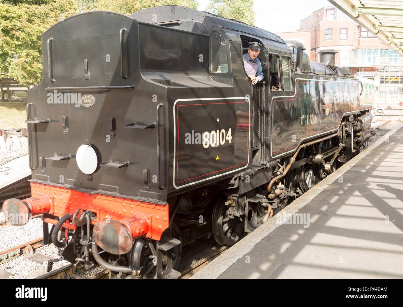 BR Standard Class 4 80104 steam locomotive train engine at platform of ...