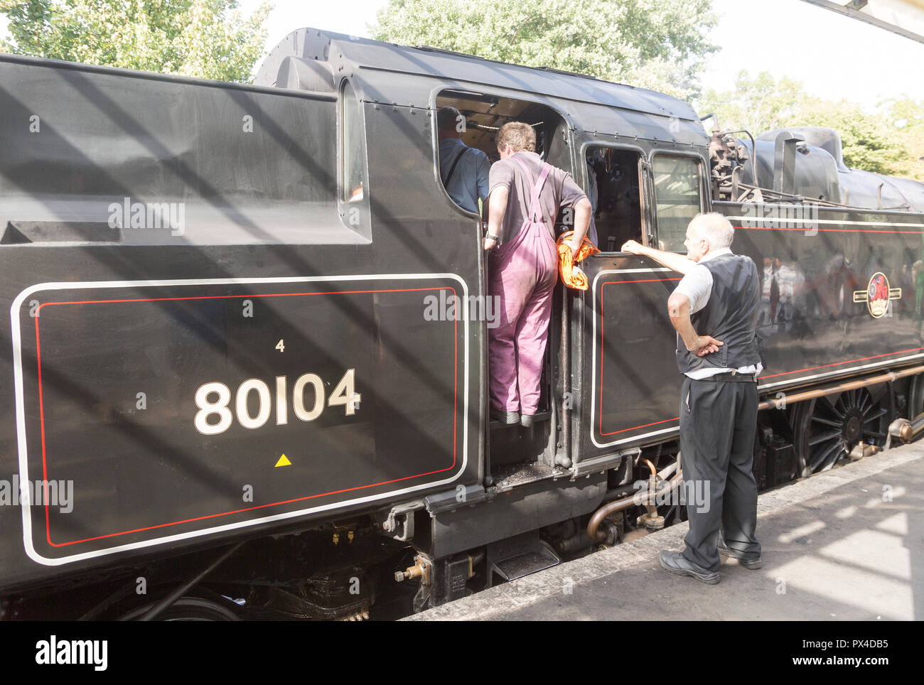 BR Standard Class 4 80104 steam locomotive train engine at platform of ...