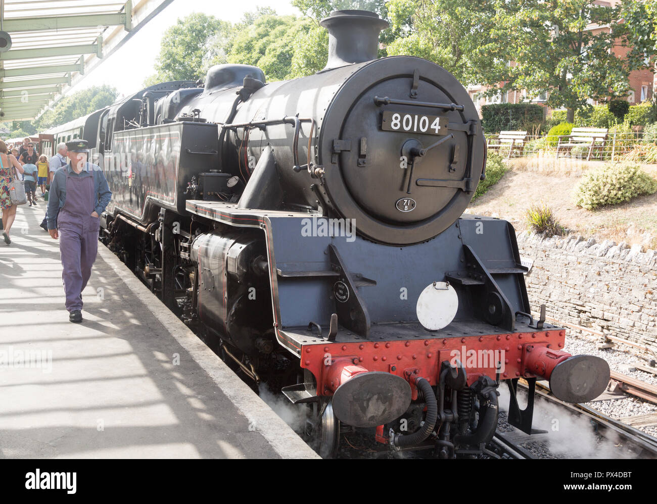 BR Standard Class 4 80104 steam locomotive train engine at platform of ...