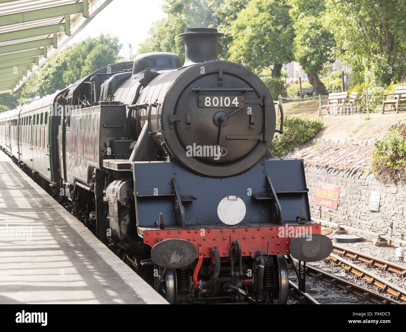 BR Standard Class 4 80104 steam locomotive train engine at platform of ...
