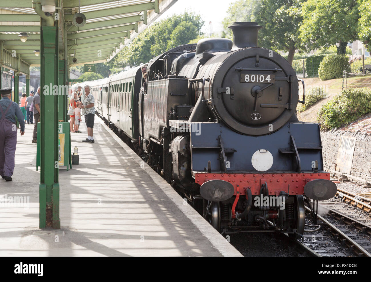 BR Standard Class 4 80104 steam locomotive train engine at platform of ...