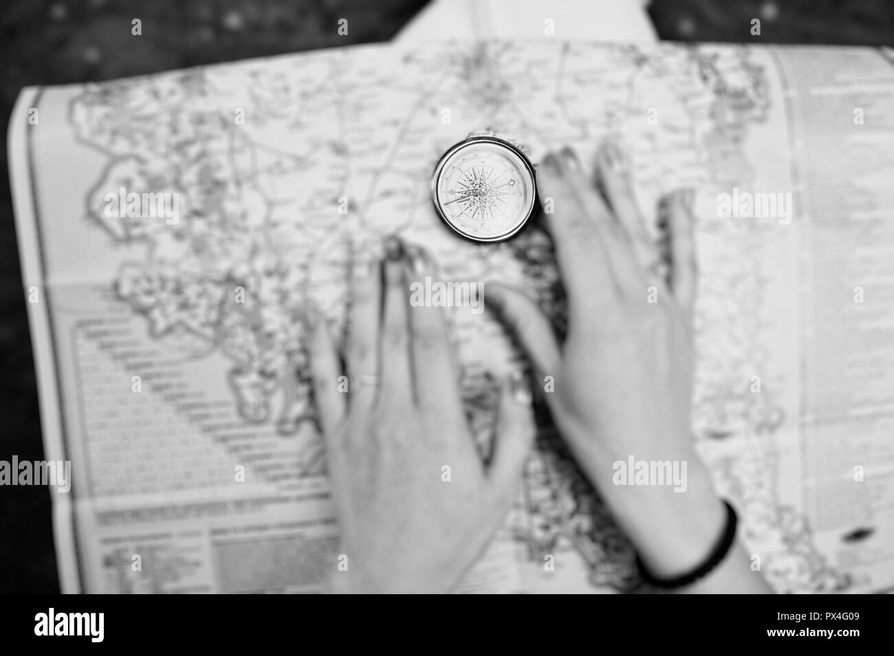 Map on hands Black and White Stock Photos & Images - Alamy