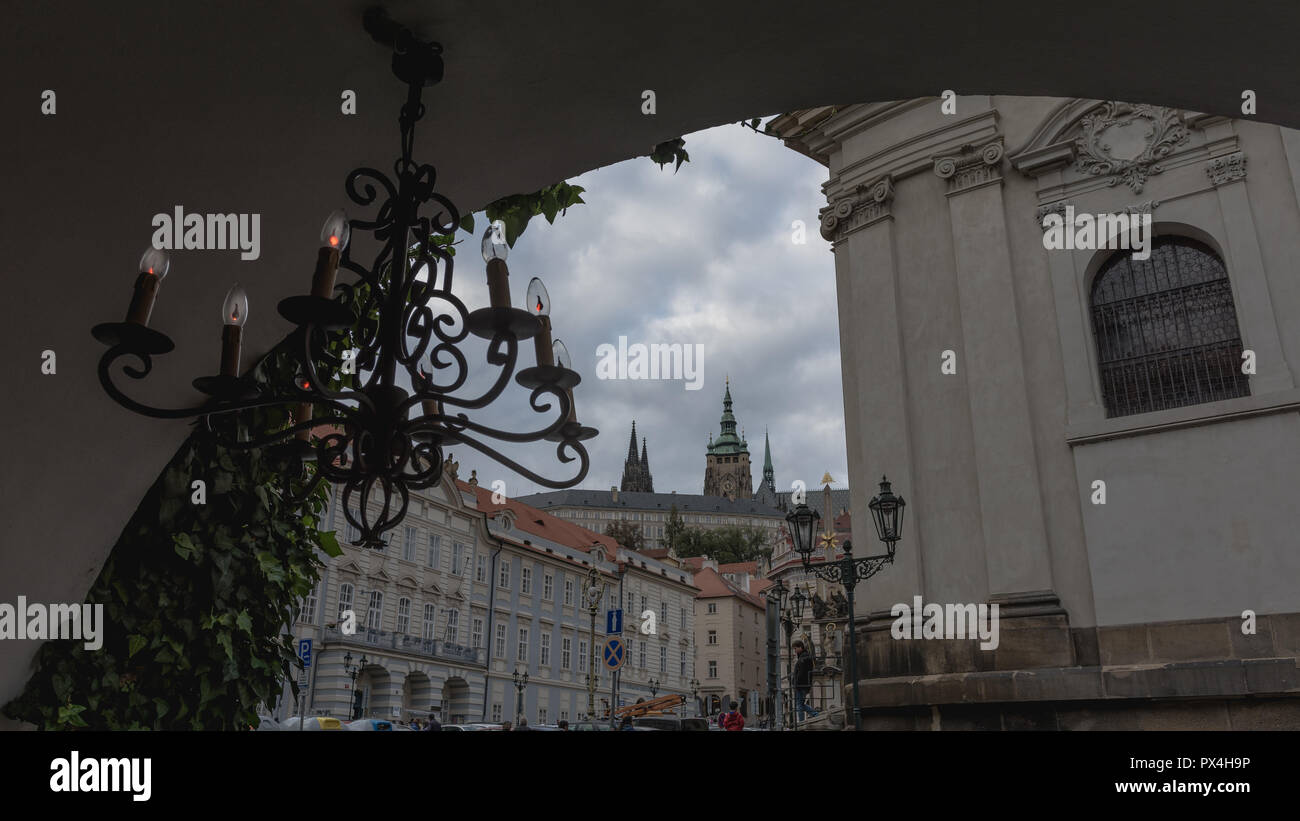 Prague Cathedral towers view from Old town arcade Stock Photo - Alamy