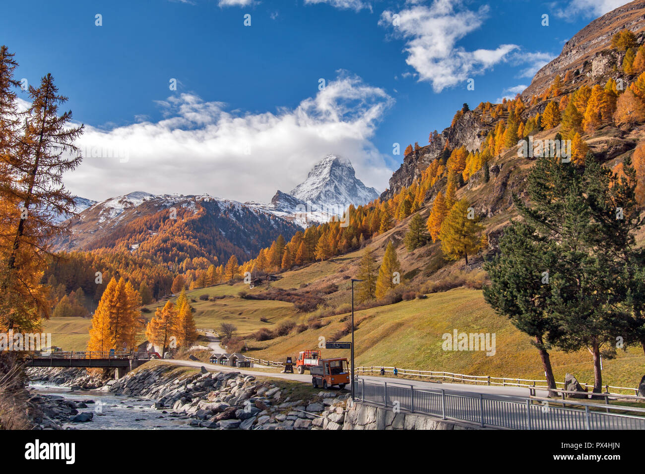 Autumn view of Matterhorn peak from Zermatt, Valais, Switzerland Stock ...