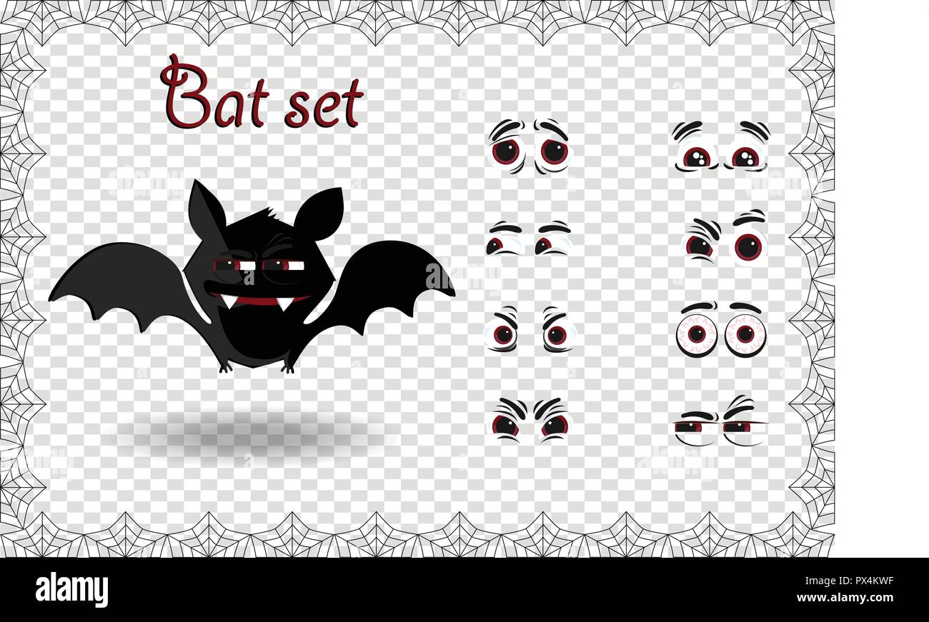 Halloween vector set for creating character of kawaii black cartoon bat ...