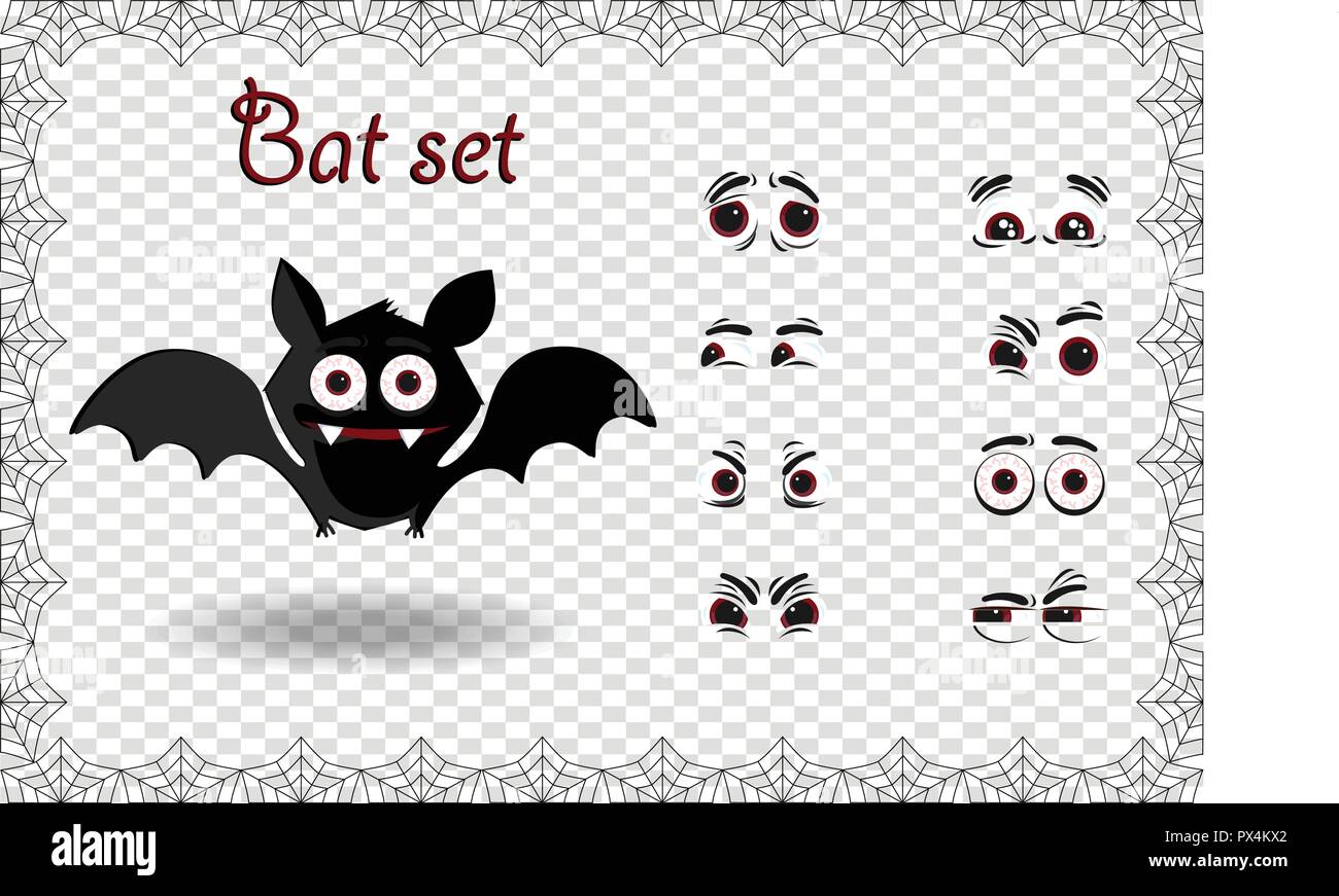 Halloween vector set for creating character of kawaii black cartoon bat ...