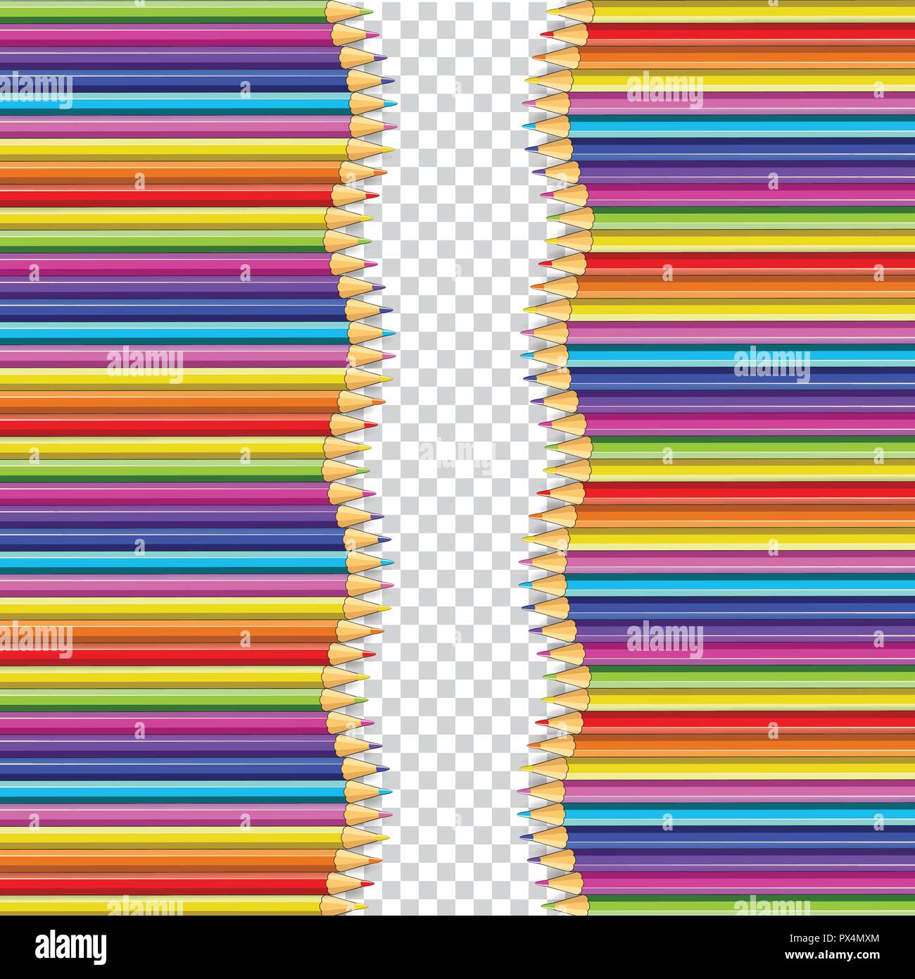 Vector border frame made of vertical rows colored wooden pencils ...
