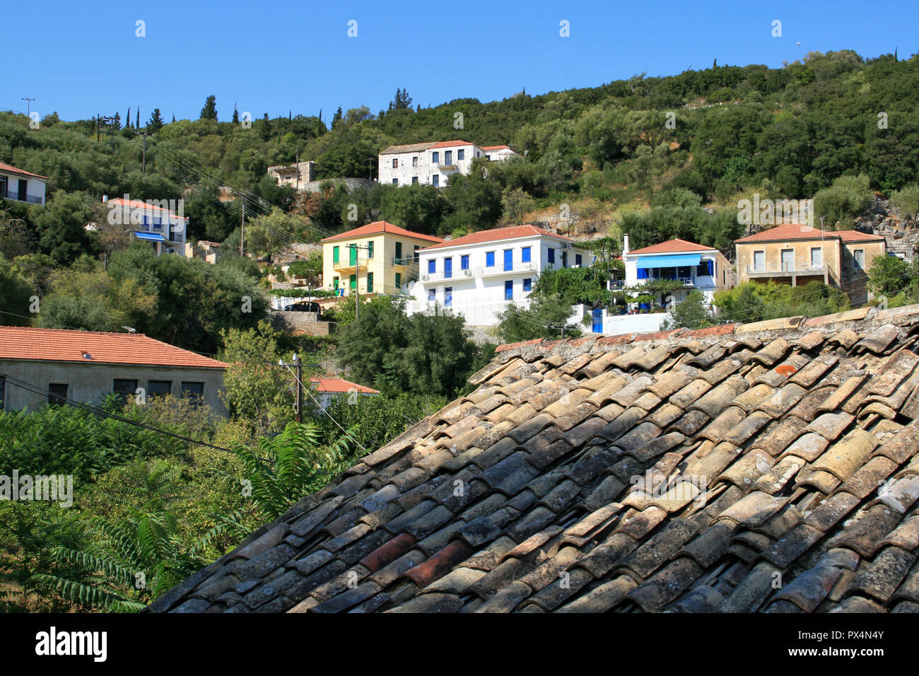 View of Village of Frikes, Ithaca, Ionian island, Greece Stock Photo ...