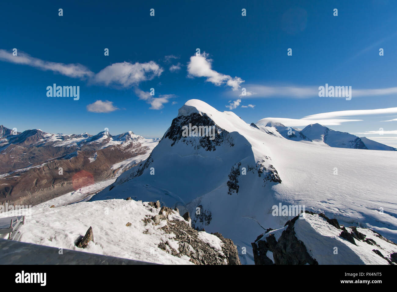 Landscape of swiss Alps and mount Breithorn, Canton of Valais ...