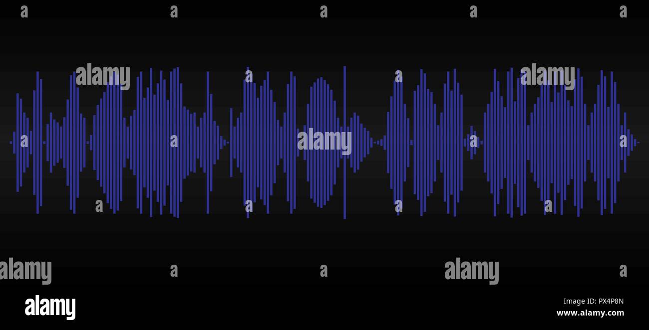 Blue sound track on black background. Graphic audio track. Sound image ...
