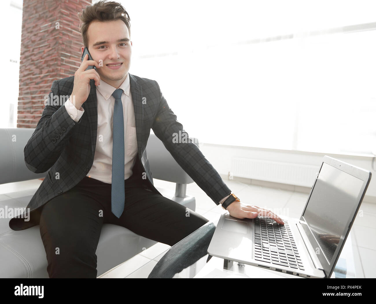 business people and technologies. successful businessman on workplace ...