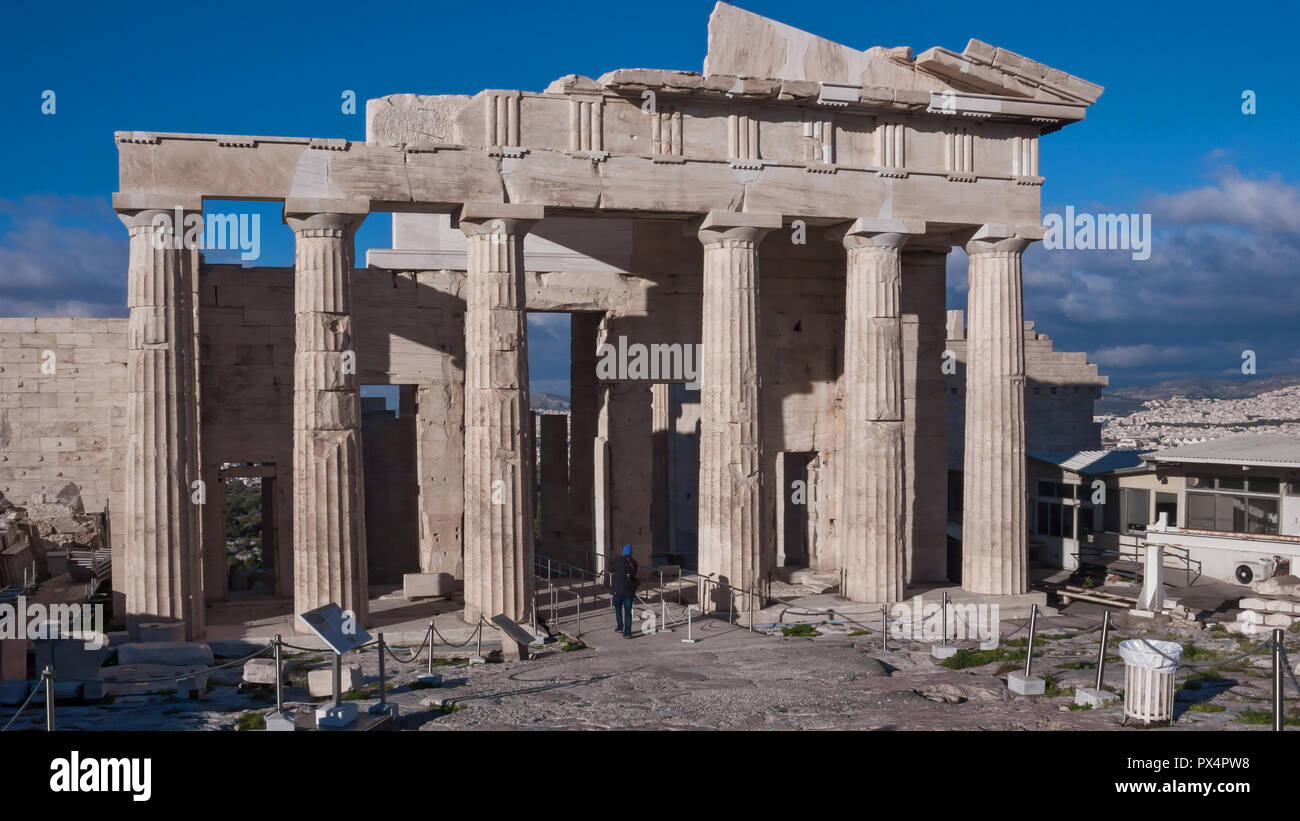 Propylaea - monumental gateway in the Acropolis of Athens, Attica, Greece Stock Photo - Alamy