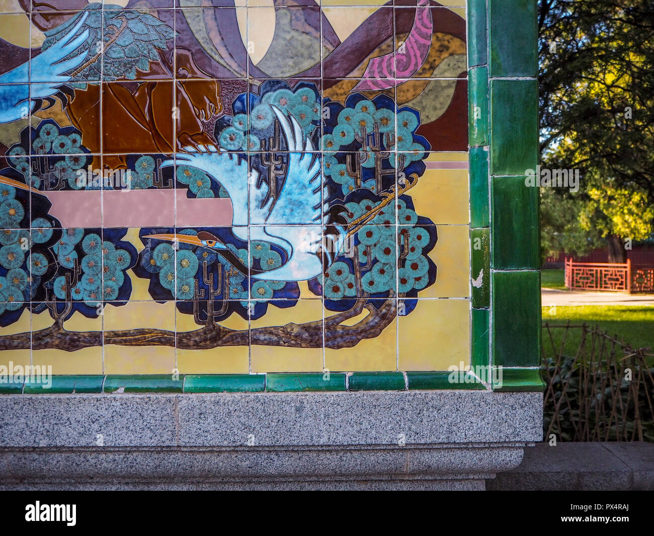Chinese crane in the 15 meter long mural depicting the worship ritual ...