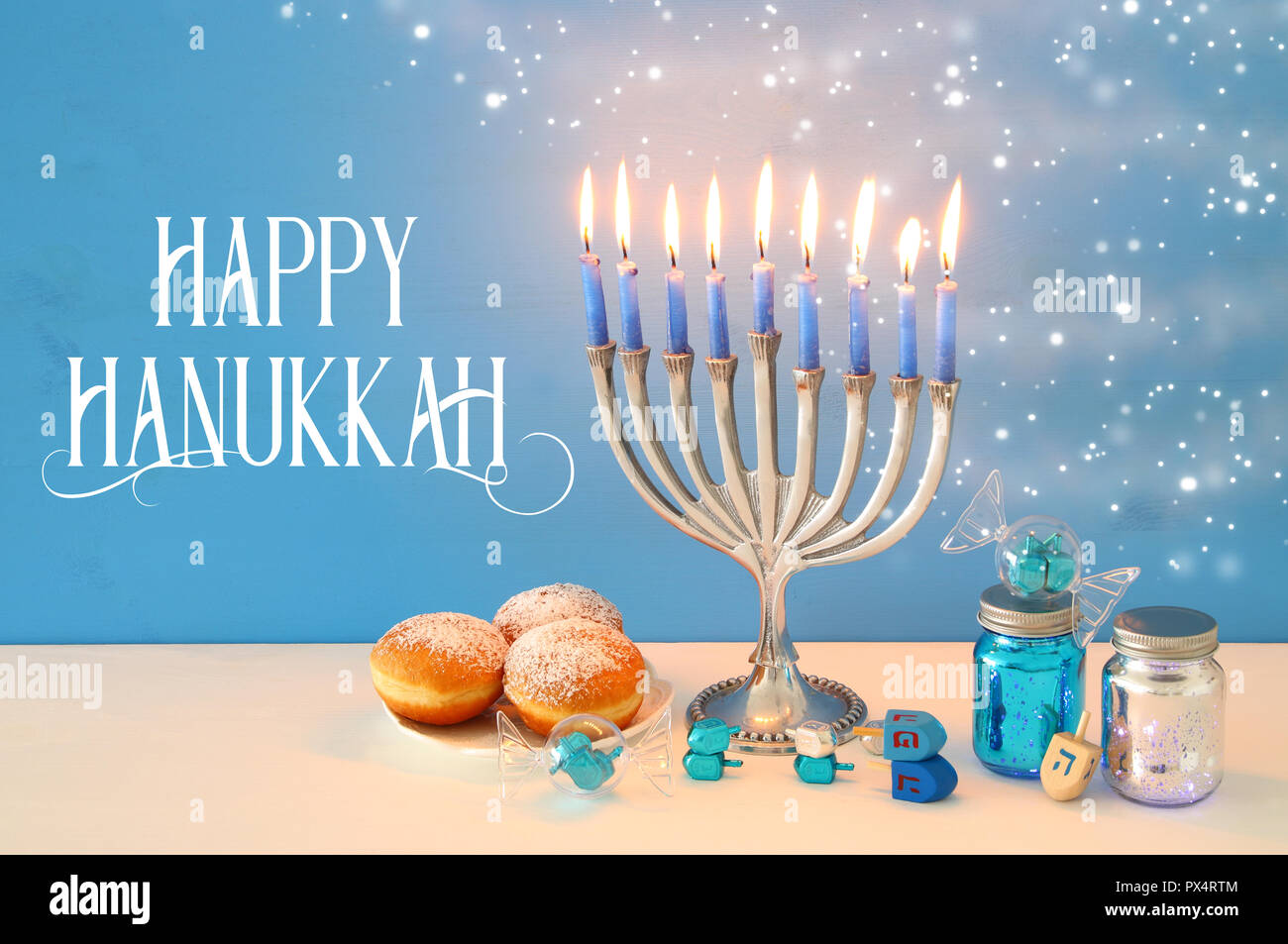 image of jewish holiday Hanukkah background with menorah (traditional ...