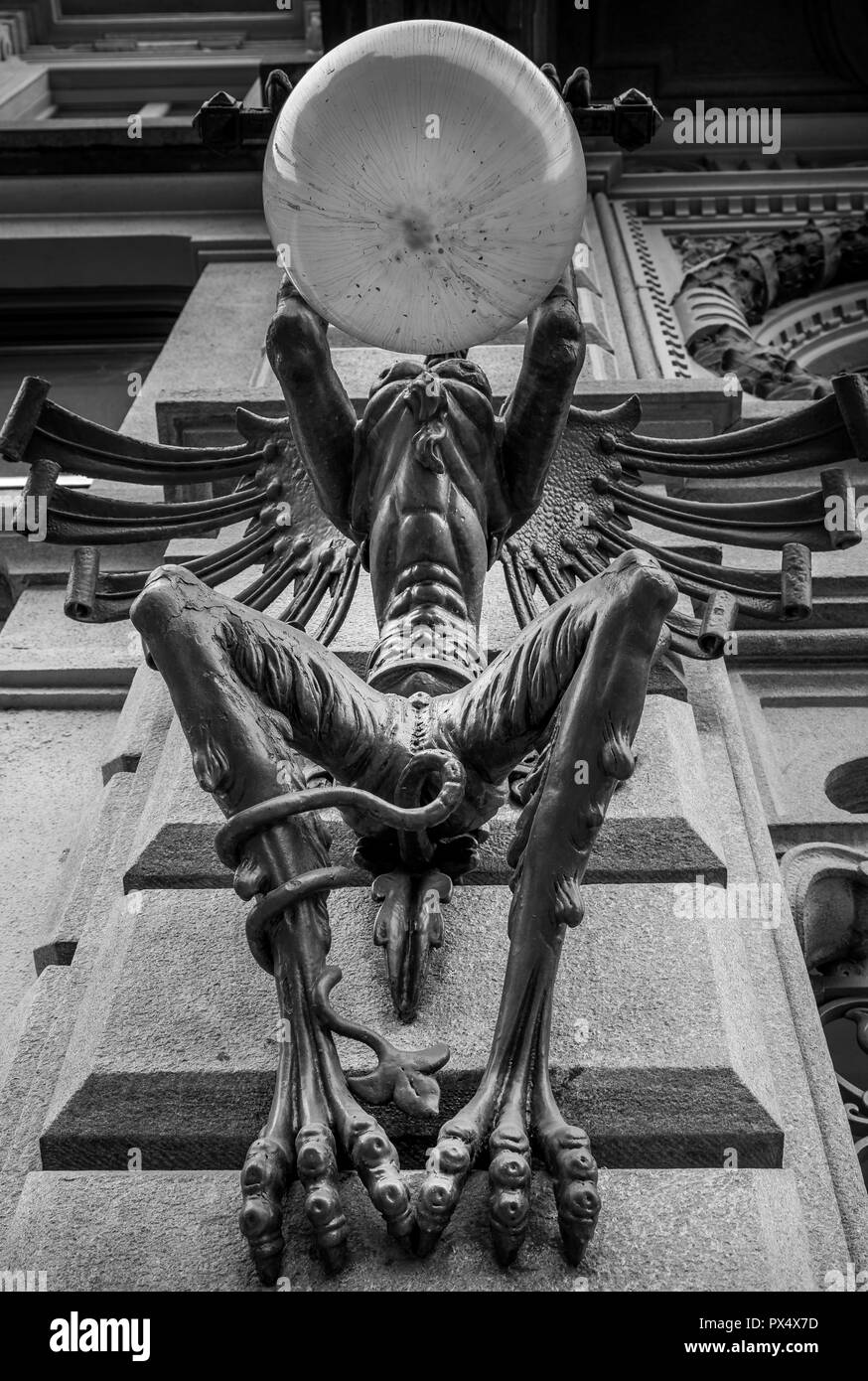 Turin, Italy. Mysterious Giant Gargoyle Lamp in public street, dated ...