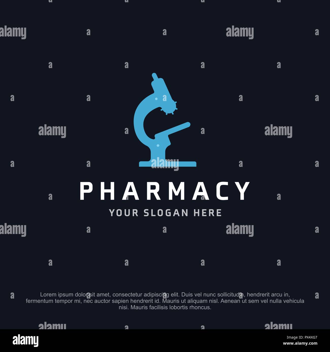 Pharmacy logo design with typography and dark background vector Stock ...